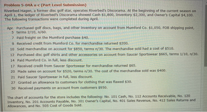 Solved Problem 5-04A a-c (Part Level Submission) Riverbed | Chegg.com