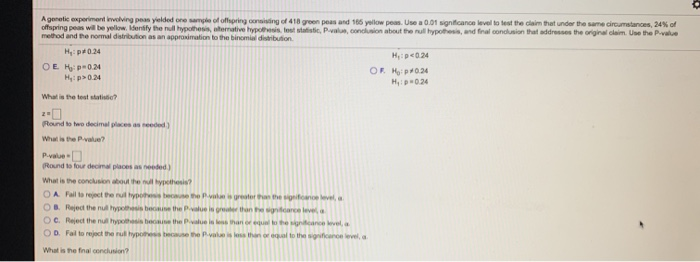 Solved A genetic experiment moving peas yieldedore me of | Chegg.com
