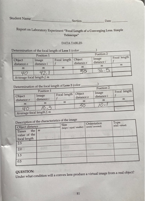Solved Student Name Section Date Report on Laboratory | Chegg.com