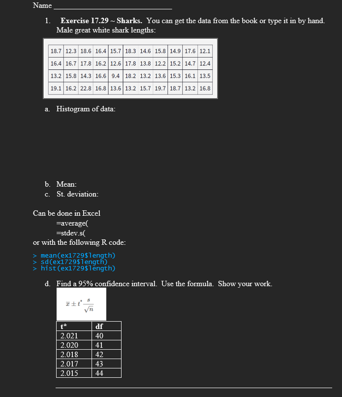 Solved by an EXPERT Name1. ﻿Exercise \( \mathbf{1 7 . 2 9} \) ﻿Sharks. | Chegg.com