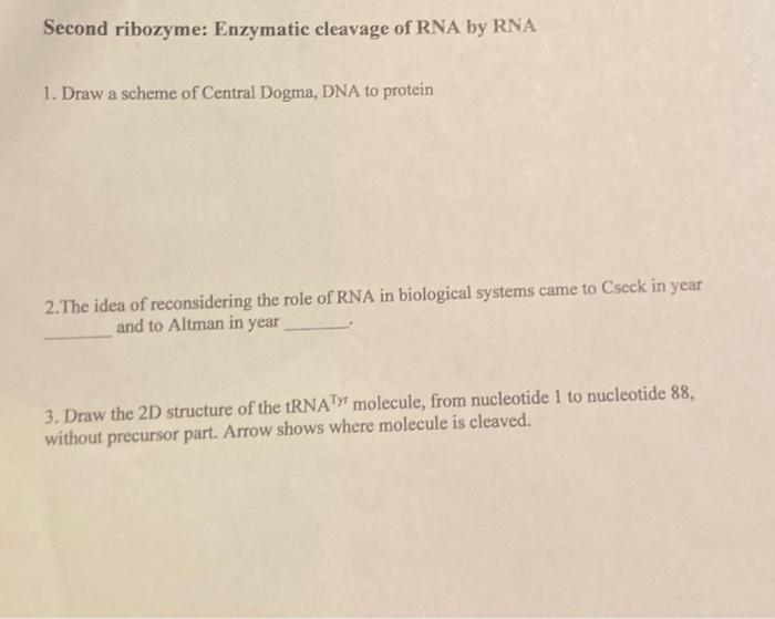 Solved Second ribozyme: Enzymatic cleavage of RNA by RNA 1. | Chegg.com
