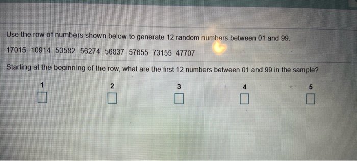 Solved Use the row of numbers shown below to generate 12 | Chegg.com