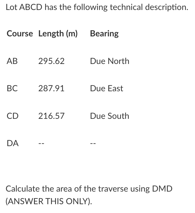 Solved Lot ABCD has the following technical | Chegg.com