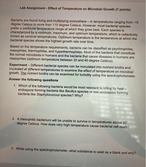 Solved Lab Assignment - Effect of Temperature on Microbial | Chegg.com