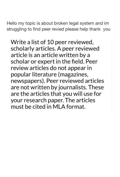 Write a list of 10 peer reviewed, scholarly articles. | Chegg.com