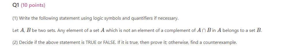 Solved Q1 (10 ﻿points)(1) ﻿Write the following statement | Chegg.com