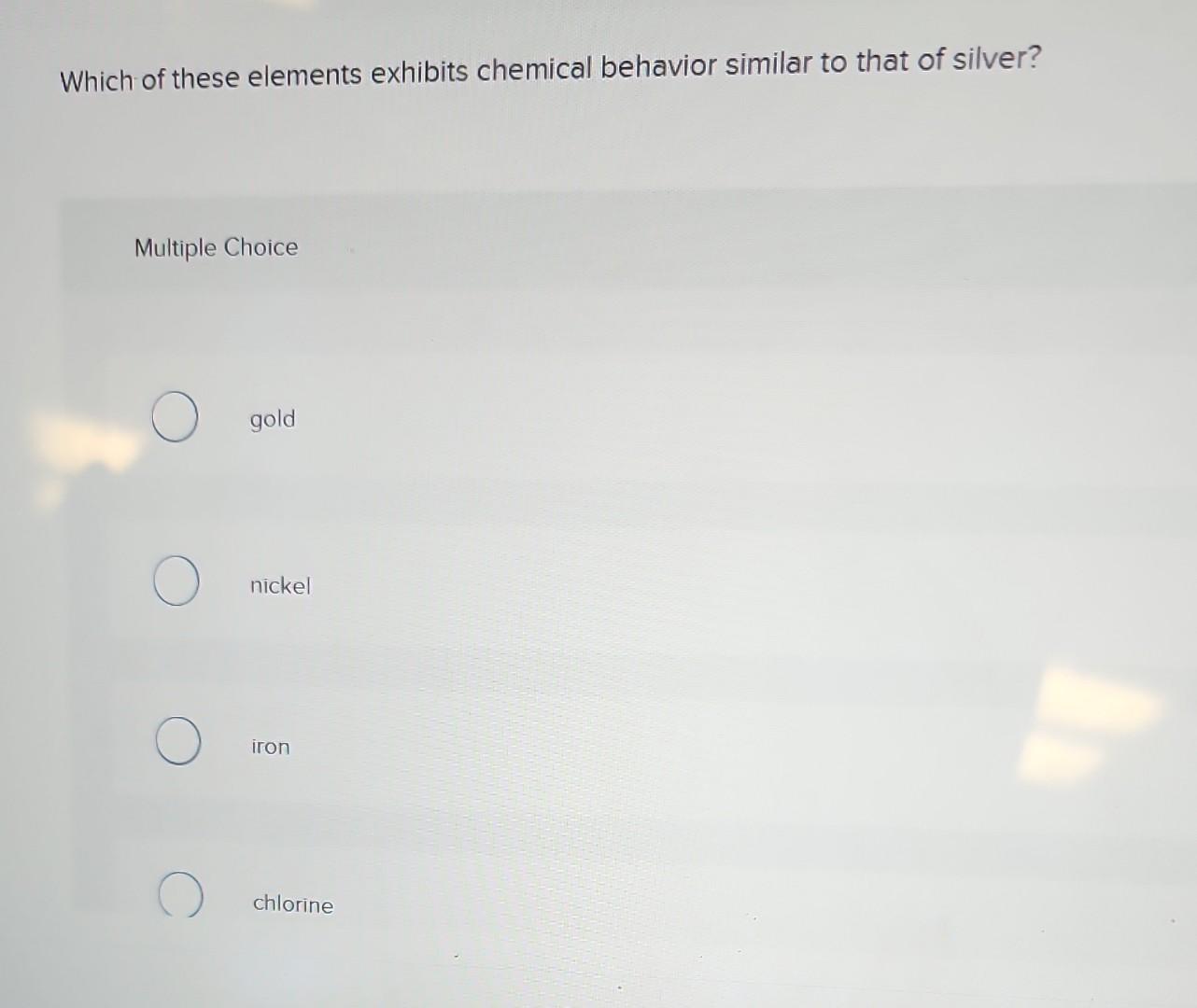 Solved Which of these elements exhibits chemical behavior | Chegg.com