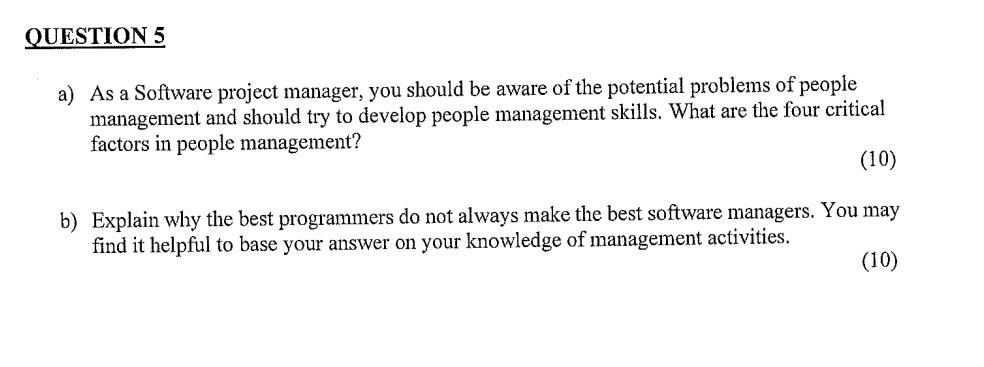 Solved a) As a Software project manager, you should be aware | Chegg.com