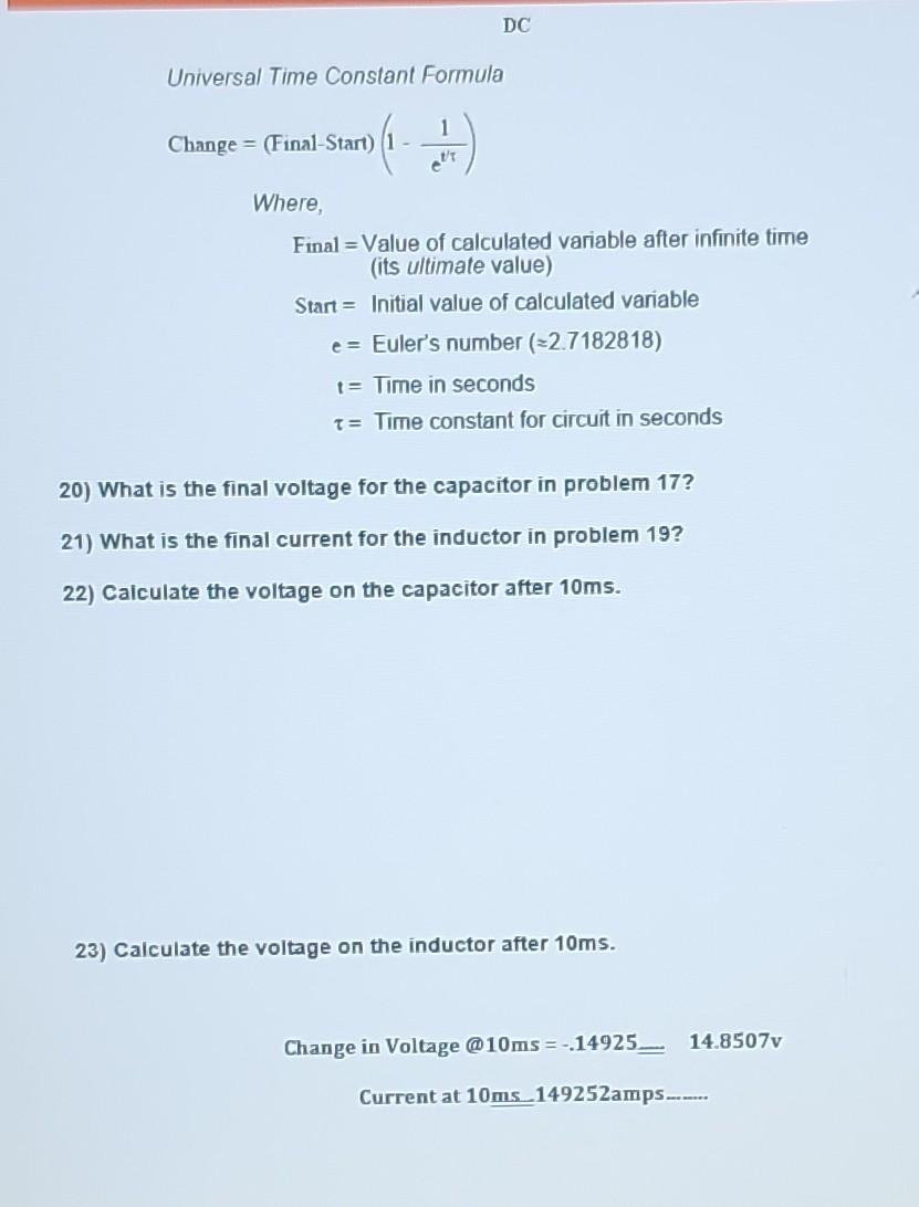 Universal Time Constant Formula Change =( | Chegg.com