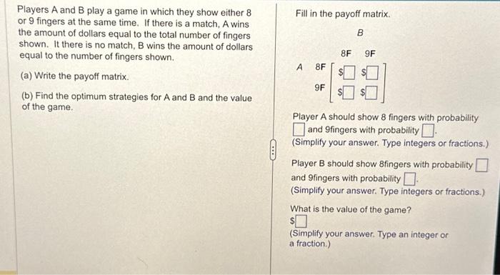 Solved Players A and B play a game in which they show either | Chegg.com