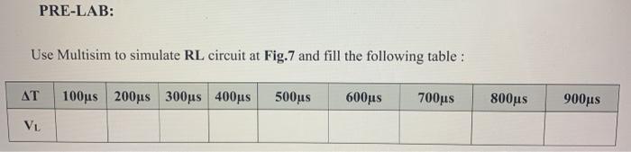 Solved PRE-LAB: Use Multisim to simulate RL circuit at Fig.7 | Chegg.com