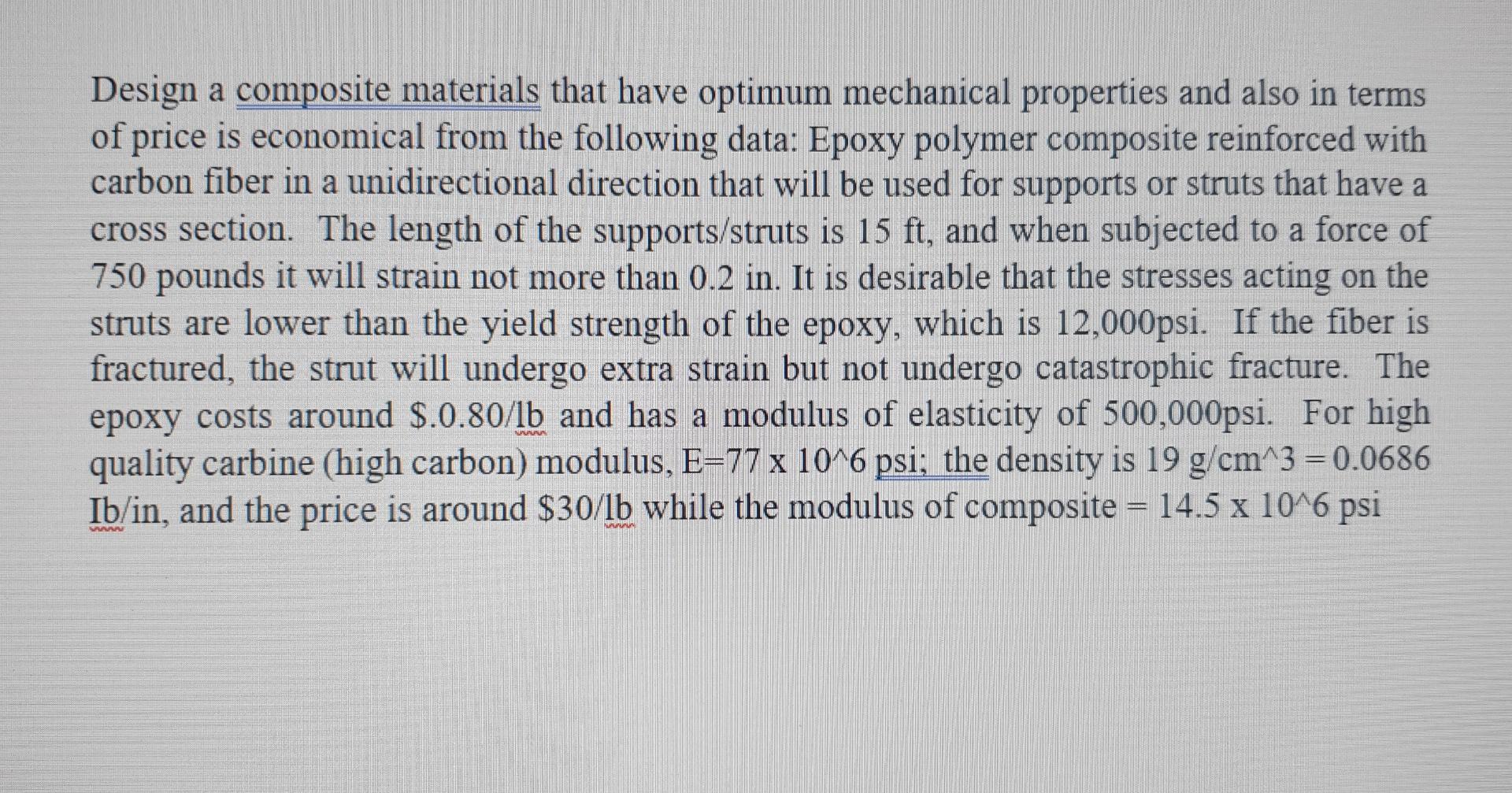 Solved Design a composite materials that have optimum | Chegg.com