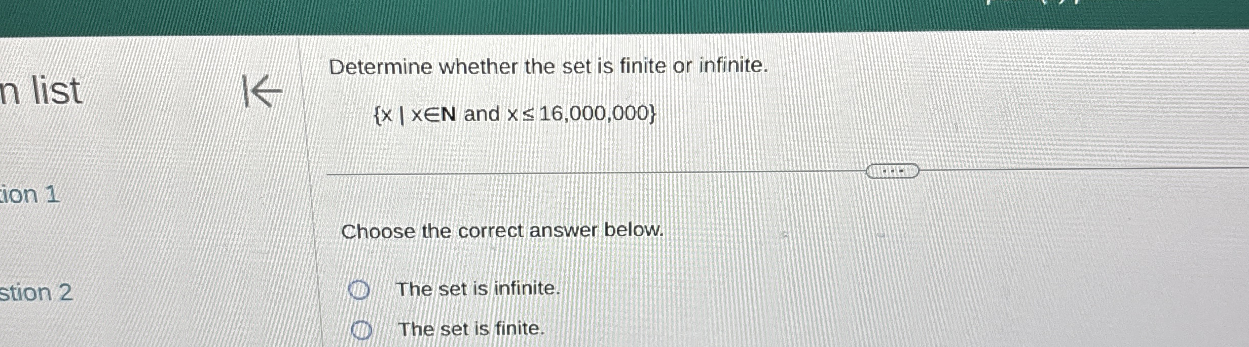 Solved Determine whether the set is finite or | Chegg.com