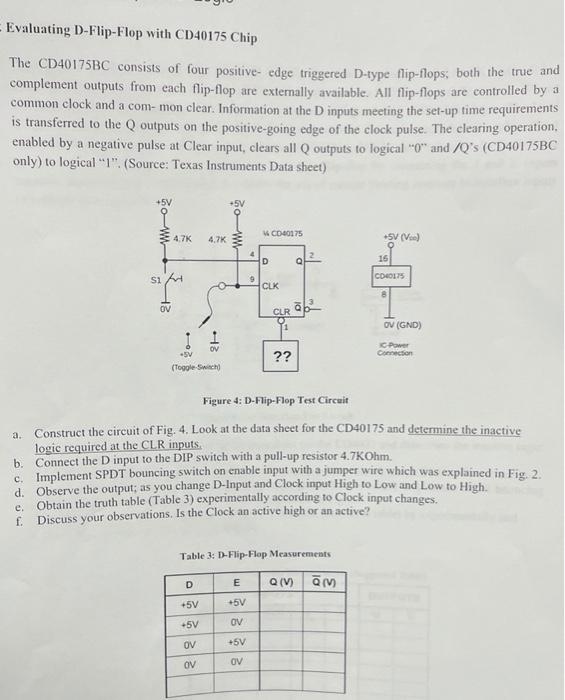 Solved Evaluating D-Flip-Flop with CD40175 Chip The | Chegg.com