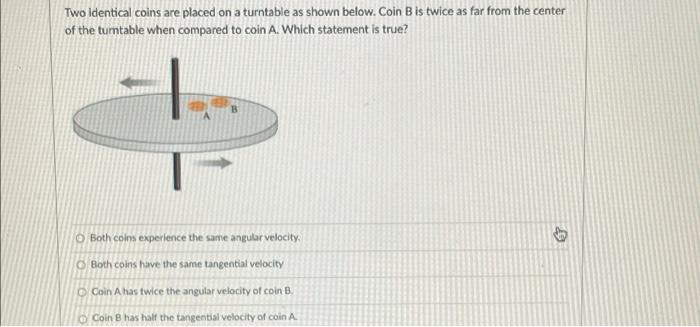 Solved Two identical coins are placed on a turntable as | Chegg.com
