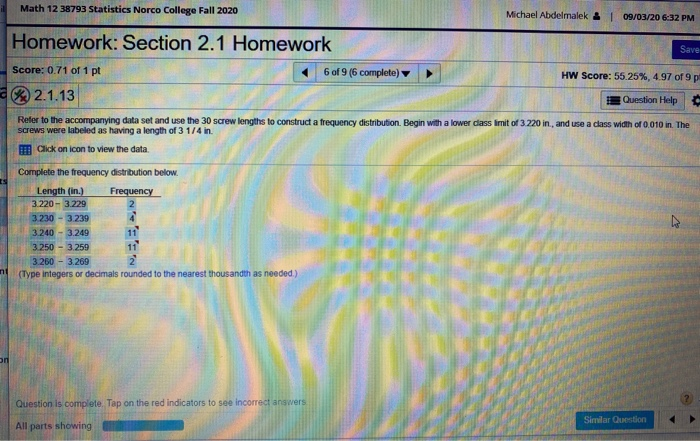 Solved Math 12 38793 Statistics Norco College Fall 2020 | Chegg.com