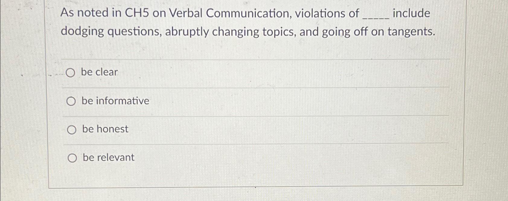 Solved As noted in CH5 ﻿on Verbal Communication, violations | Chegg.com