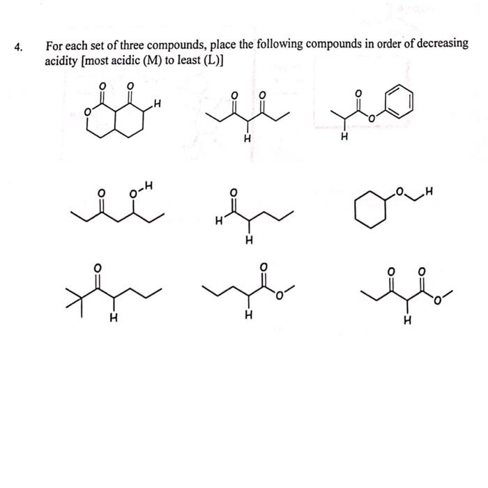 Solved For each set of three compounds, place the following | Chegg.com
