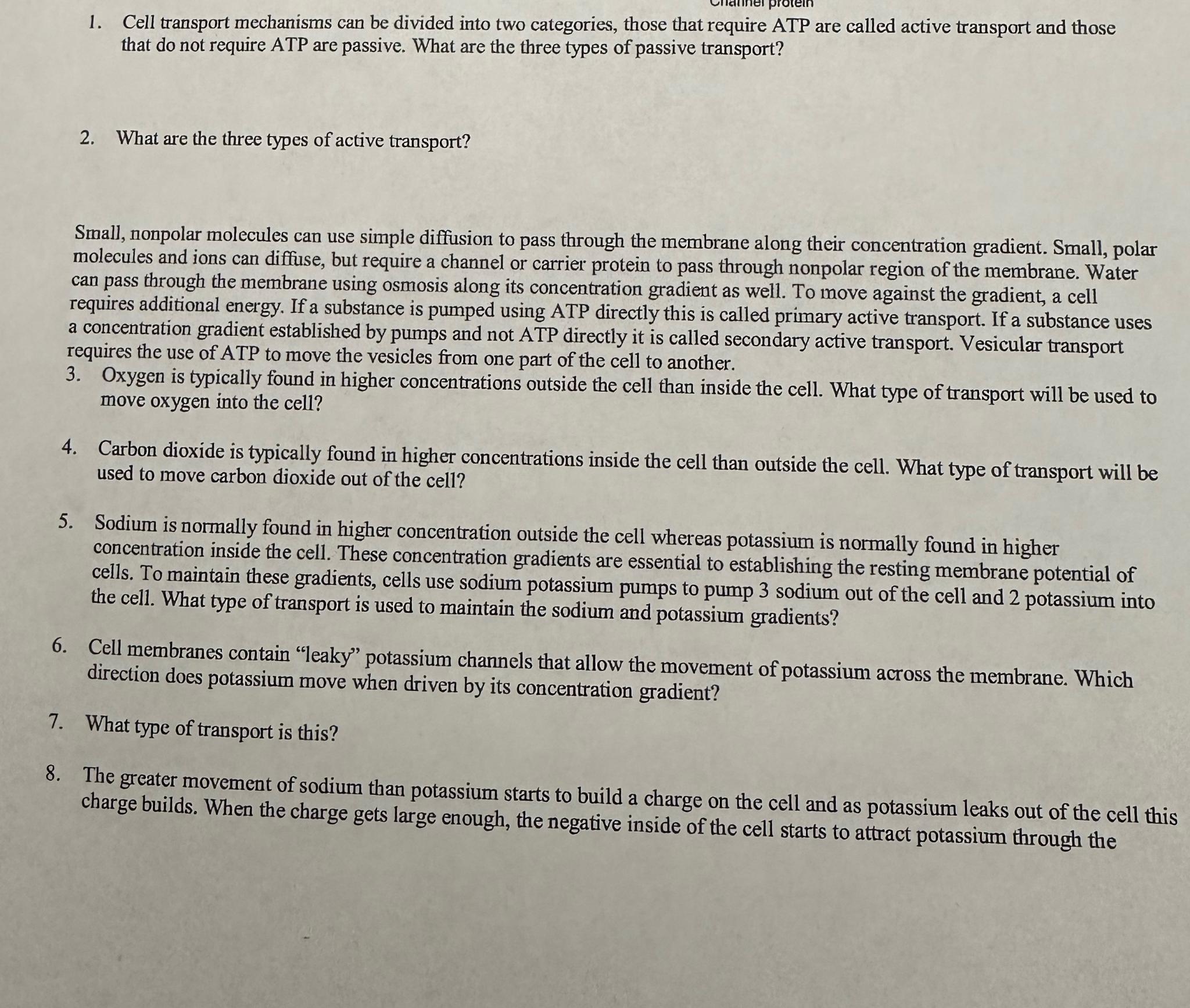 Solved Cell transport mechanisms can be divided into two | Chegg.com