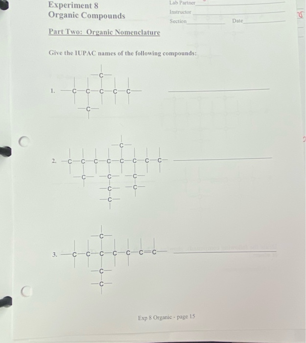 Solved Experiment 8 Organic Compounds Lab Partner Instructor | Chegg.com