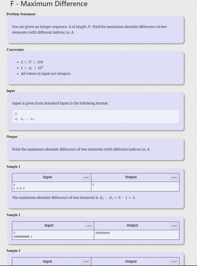 Solved F - Maximum Difference - Problem Statement You are | Chegg.com