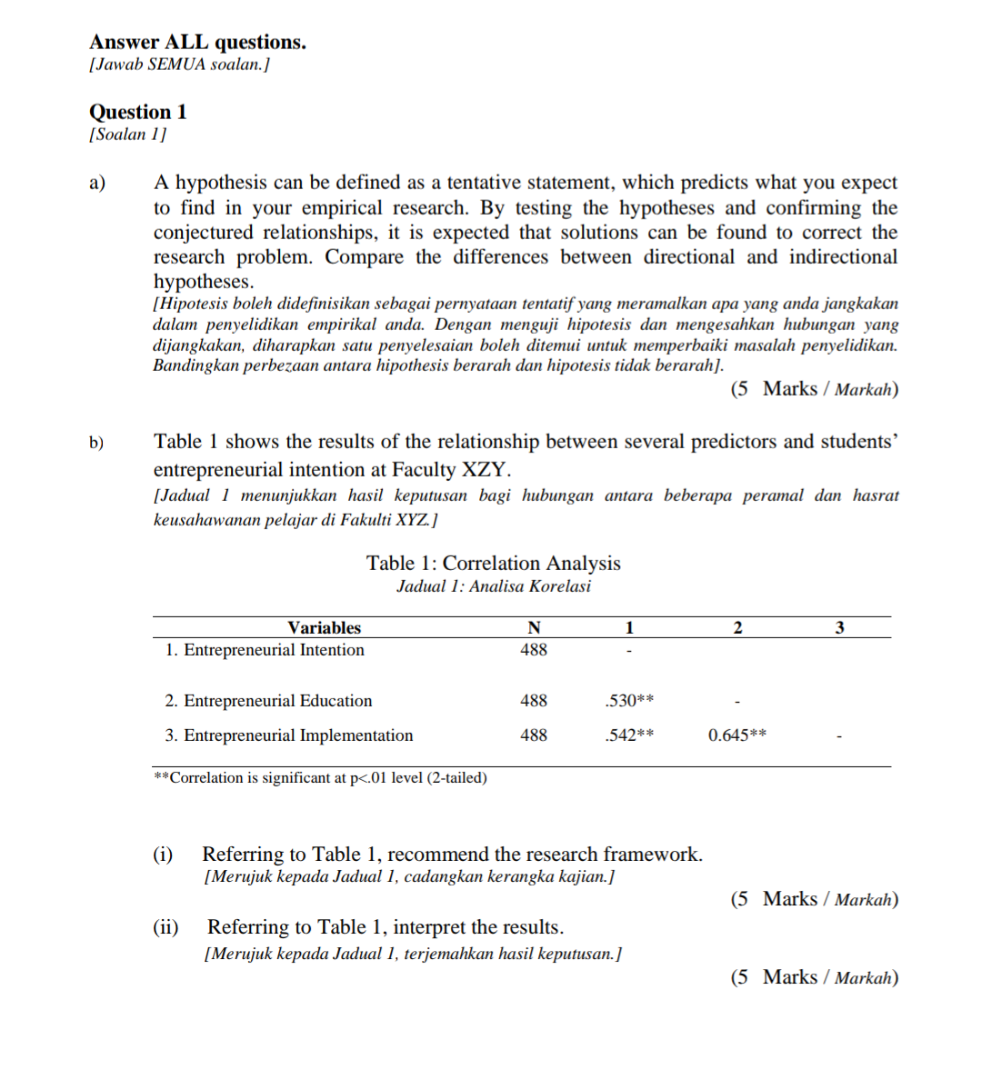 Question 1 [Soalan 1] a) A hypothesis can be defined | Chegg.com