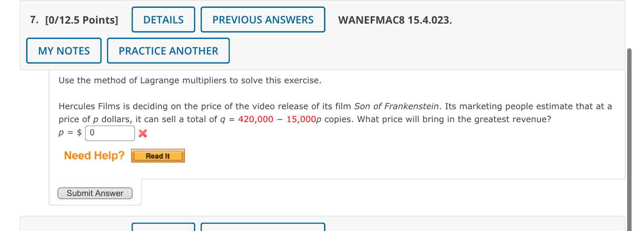 Solved Use the method of Lagrange multipliers to solve this | Chegg.com
