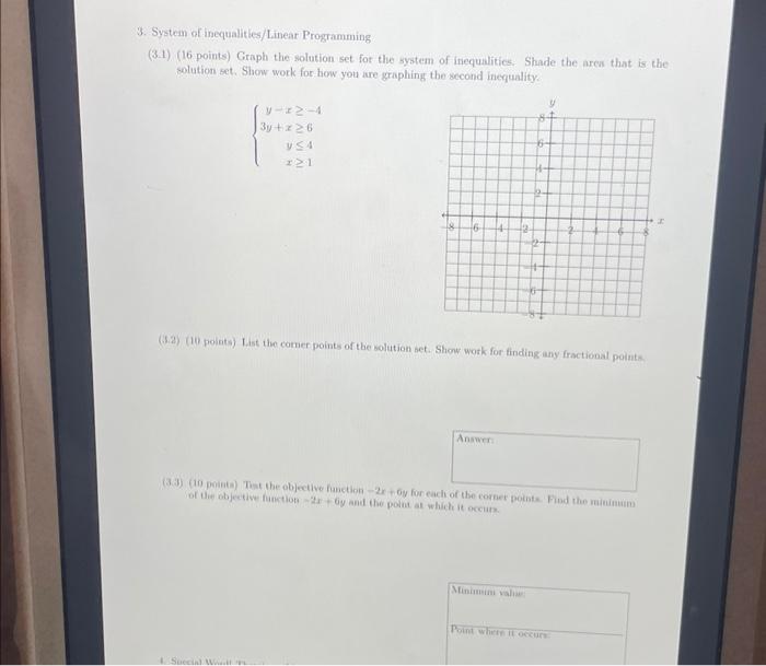Solved 3. System of inequalities/Linear Programming (3.1) | Chegg.com