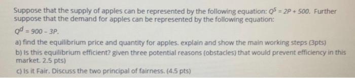 Solved Suppose that the supply of apples can be represented | Chegg.com