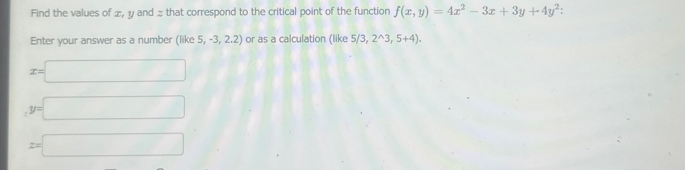 Solved Find the values of x,y ﻿and z ﻿that correspond to the | Chegg.com