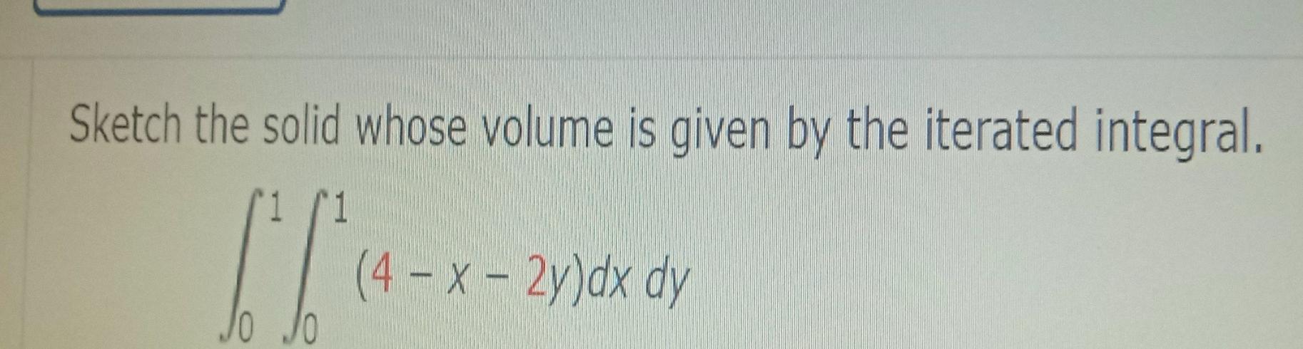 Solved Sketch the solid whose volume is given by the | Chegg.com