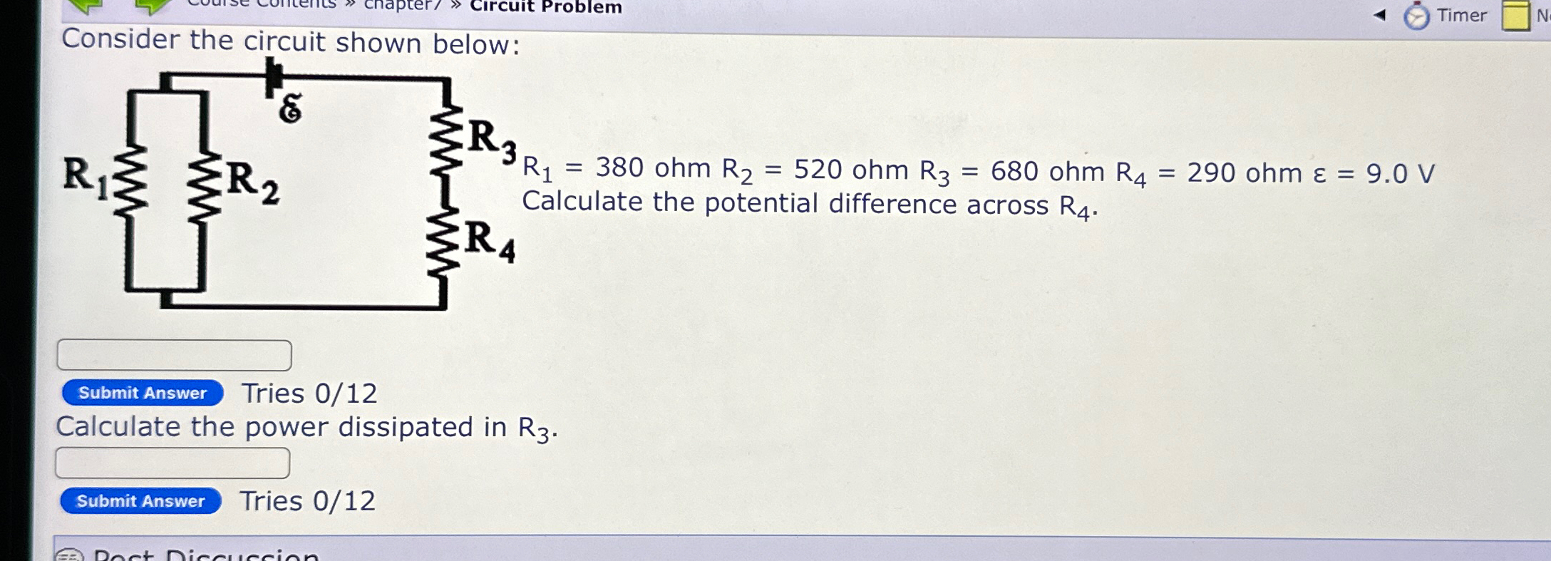 Consider the circuit shown below:Timer=380 ﻿ohm | Chegg.com