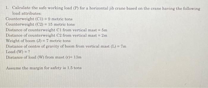 Solved 1. Calculate the safe working load (P) for a | Chegg.com