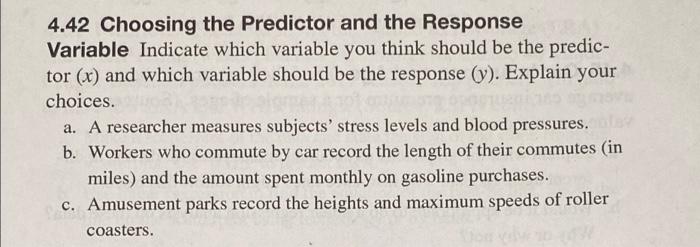 Solved 4.42 Choosing the Predictor and the Response Variable | Chegg.com