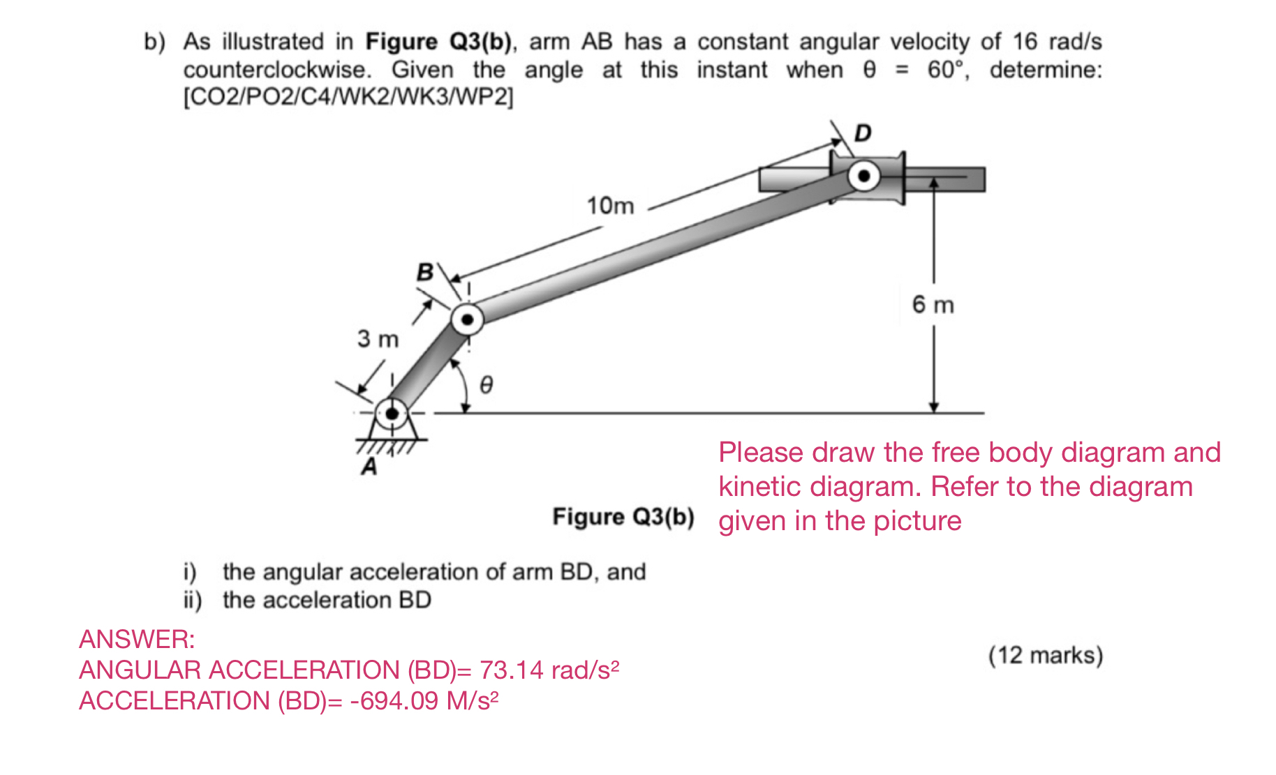 Solved DYNAMICS b) ﻿As illustrated in Figure Q3(b), ﻿arm AB | Chegg.com