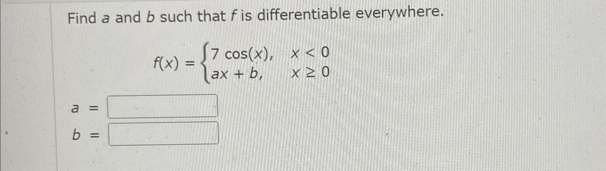 Solved Find a and b ﻿such that f ﻿is differentiable | Chegg.com