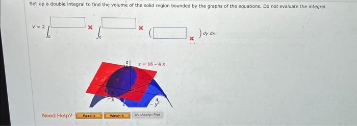 Solved Set up a double integral to find the volume of the | Chegg.com