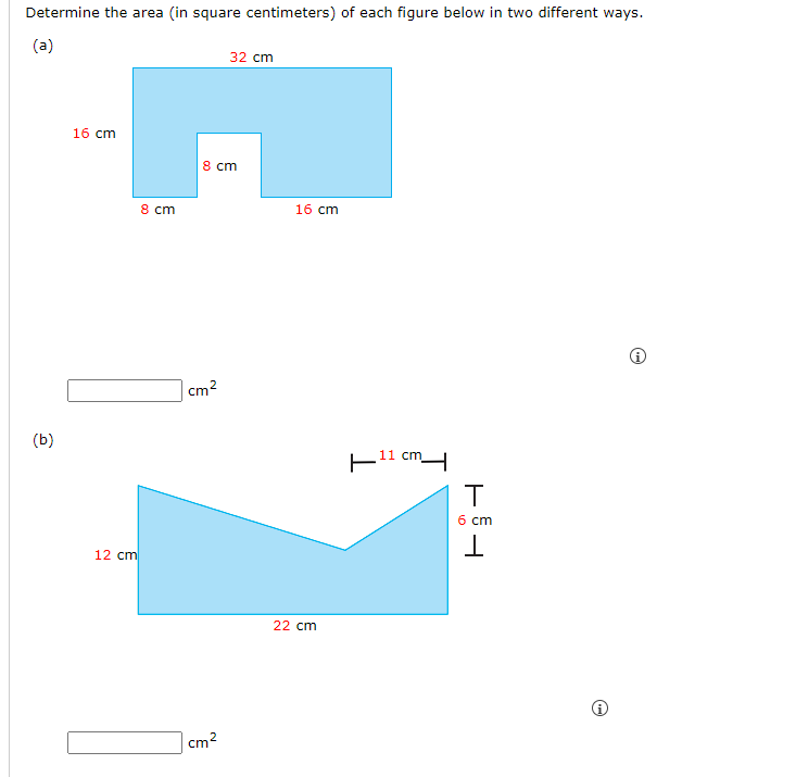 Solved Determine the area (in square centimeters) ﻿of each | Chegg.com