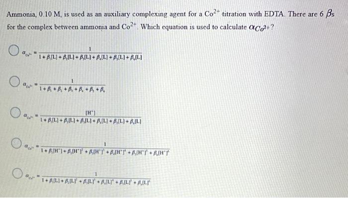 Solved Ammonia, 0.10M, is used as an auxiliary complexing | Chegg.com