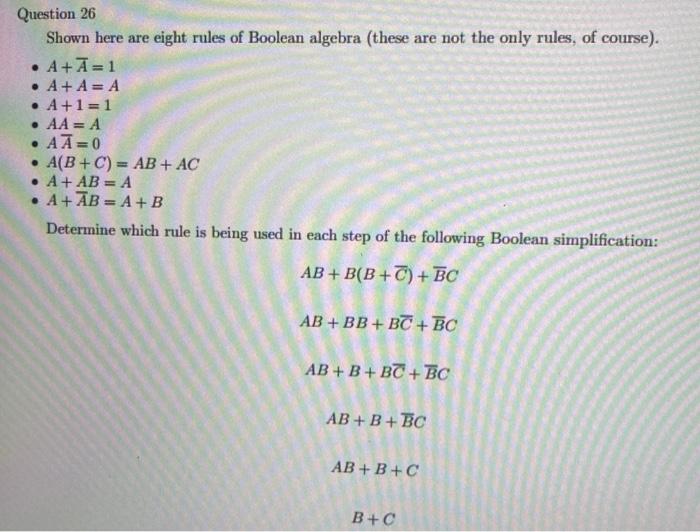 Solved Shown here are eight rules of Boolean algebra (these | Chegg.com