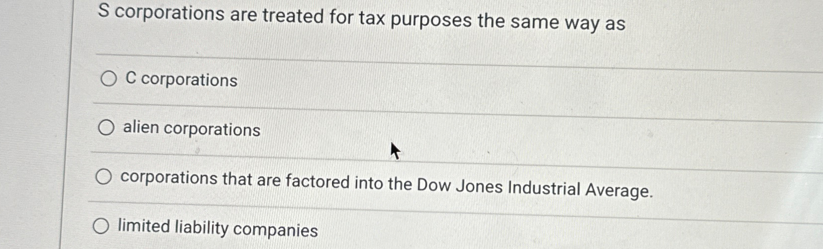 Solved S ﻿corporations are treated for tax purposes the same | Chegg.com