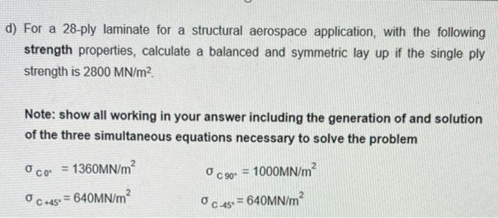 d) For a 28-ply laminate for a structural aerospace | Chegg.com