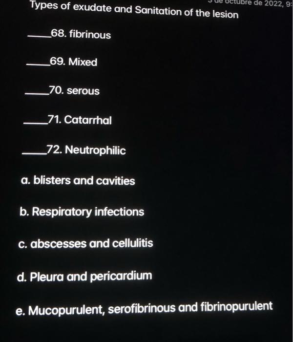 Types of exudate and Sanitation of the lesion 68. | Chegg.com