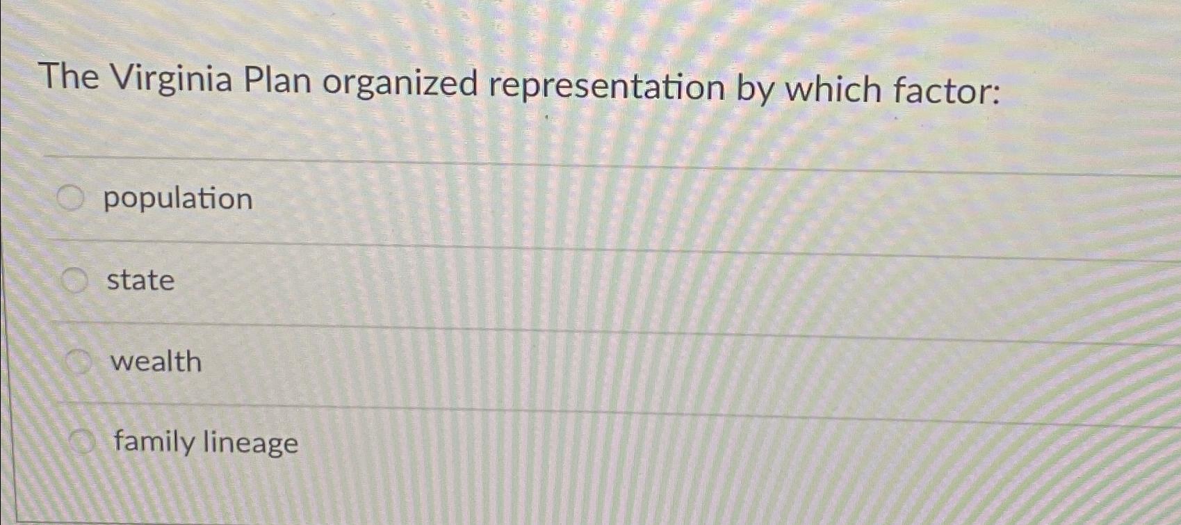 Solved The Virginia Plan organized representation by which | Chegg.com