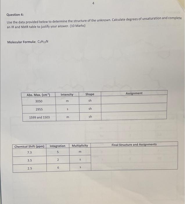 Solved Question 4: Use the data provided below to determine | Chegg.com