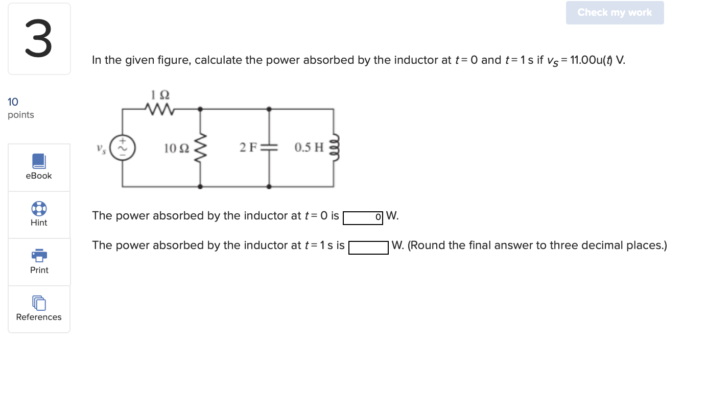 In the given figure, calculate the power absorbed by | Chegg.com