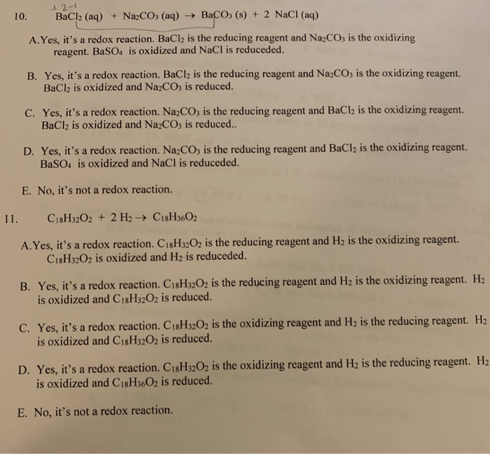 Solved 10. BaCl2 (aq) + Na2CO3(aq) → BaCO3 (s) + 2 NaCl (aq) | Chegg.com
