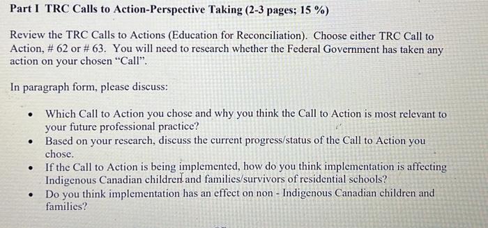 Solved Part I TRC Calls to Action-Perspective Taking (2-3 | Chegg.com
