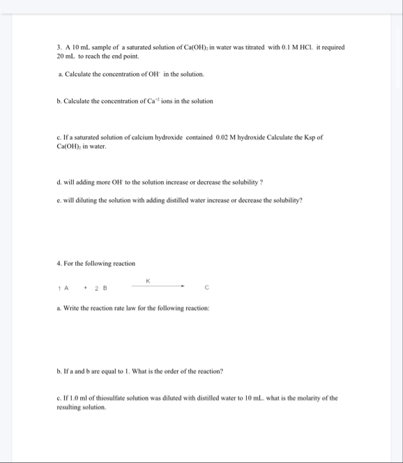 Solved A 10 ﻿mL sample of a saturated solution of Ca(OH)2 | Chegg.com