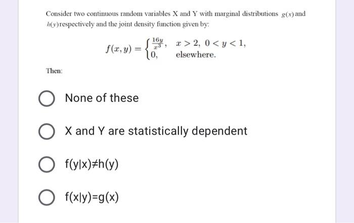Solved Consider two continuous random variables X and Y with | Chegg.com